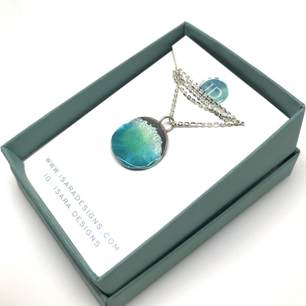 Circle Ocean Necklace | Aqua Enamel & Silver | Isara Designs