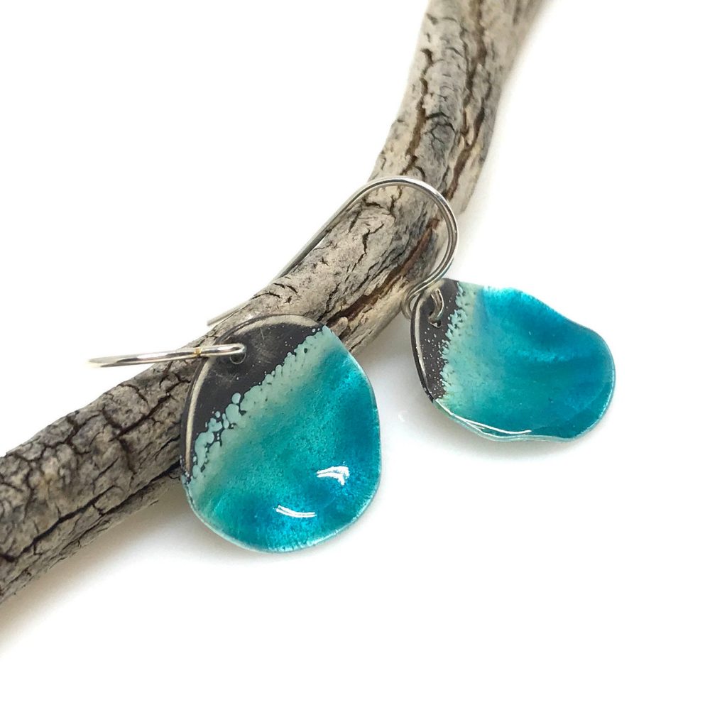 Blue Ocean Earrings - Enamel & Sterling Silver - Isara Designs Jewelry
