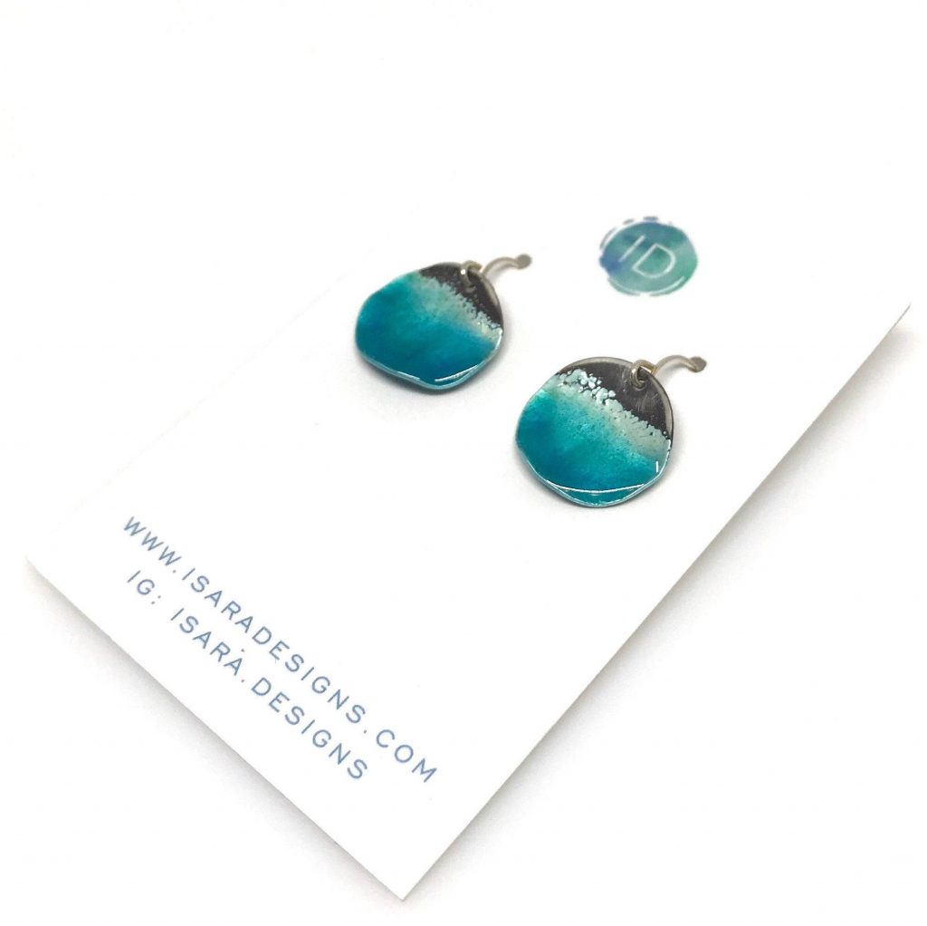 Blue Ocean Earrings - Enamel & Sterling Silver - Isara Designs Jewelry